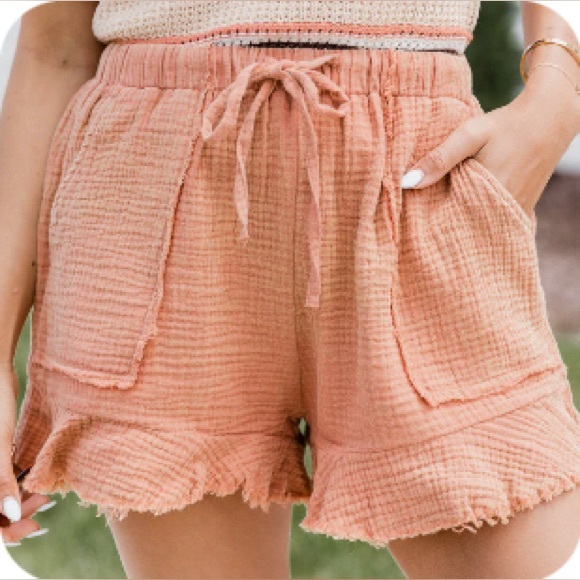 Pink Lily | Shorts | Pink Lily Ready To Go Rust Acid Wash Gauze Shorts ...